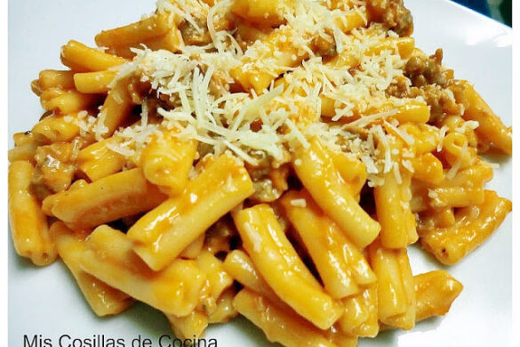 Macarrones con verduras y champiñones - Mis Cosillas de Cocina